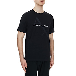 A|X ARMANI EXCHANGE mens Crew Neck Logo Tee T Shirt, Quilted Logo Black, X-Large US