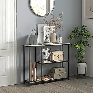 HOMCOM 39" Console Table, Modern Sofa Table with 2 Storage Shelves, Steel Frame, Narrow Entryway Table for Hallway, Gray