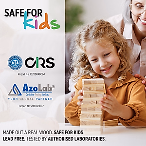 Bascuda Tumble Tower Classic - Wooden Blocks Tumbling Tower Stacking Game - Great Entertainment Game for Family, Adults, Kids, Boys & Girls - Wooden 54 Pieces Family Game Suitable for 3+ Years