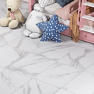 Livelynine 32-Pack Grey and White Flooring Peel and Stick Floor Tile Waterproof Marble Vinyl Floor Tiles Bathroom Kitchen Living Room Bedroom Laminate Flooring Stick on Floor Covering Linoleum 12X12