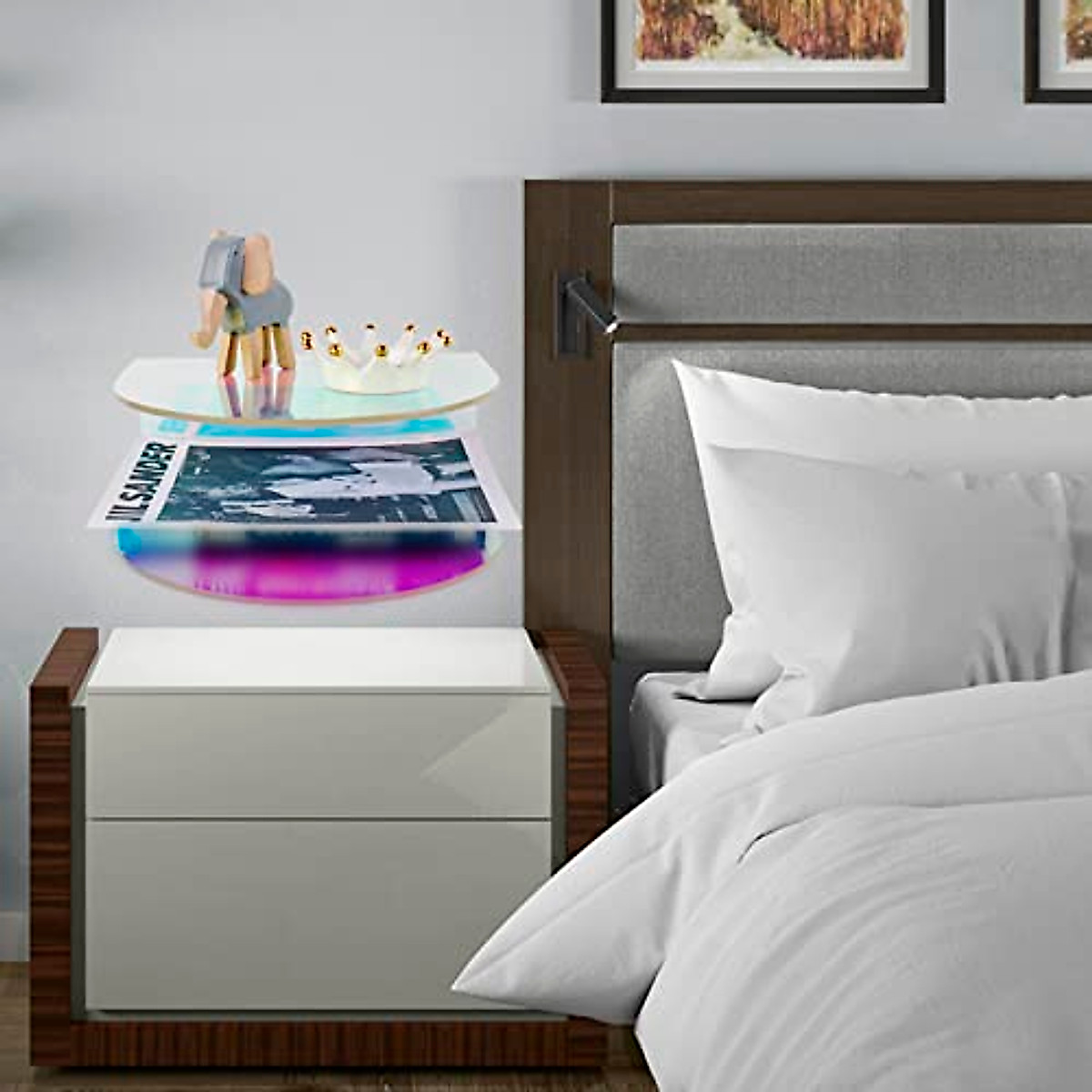 Cutora Clear Acrylic Nightstand Set of 2 Floating Side Tables Wall Mounted Hanging Nightstand for Bedroom 10.5" x 10" x 4", 8 lbs Load End Table for Hosehold Bedroom