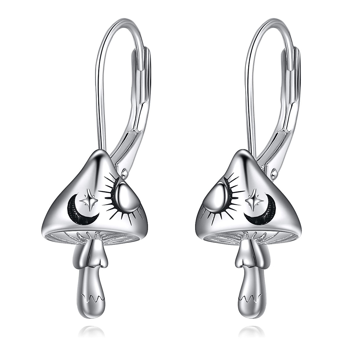 POPLYKE Mushroom Leverback Earrings Sterling Silver Fun Sun and Moon Earrings Jewelry for Women Daughter Gifts