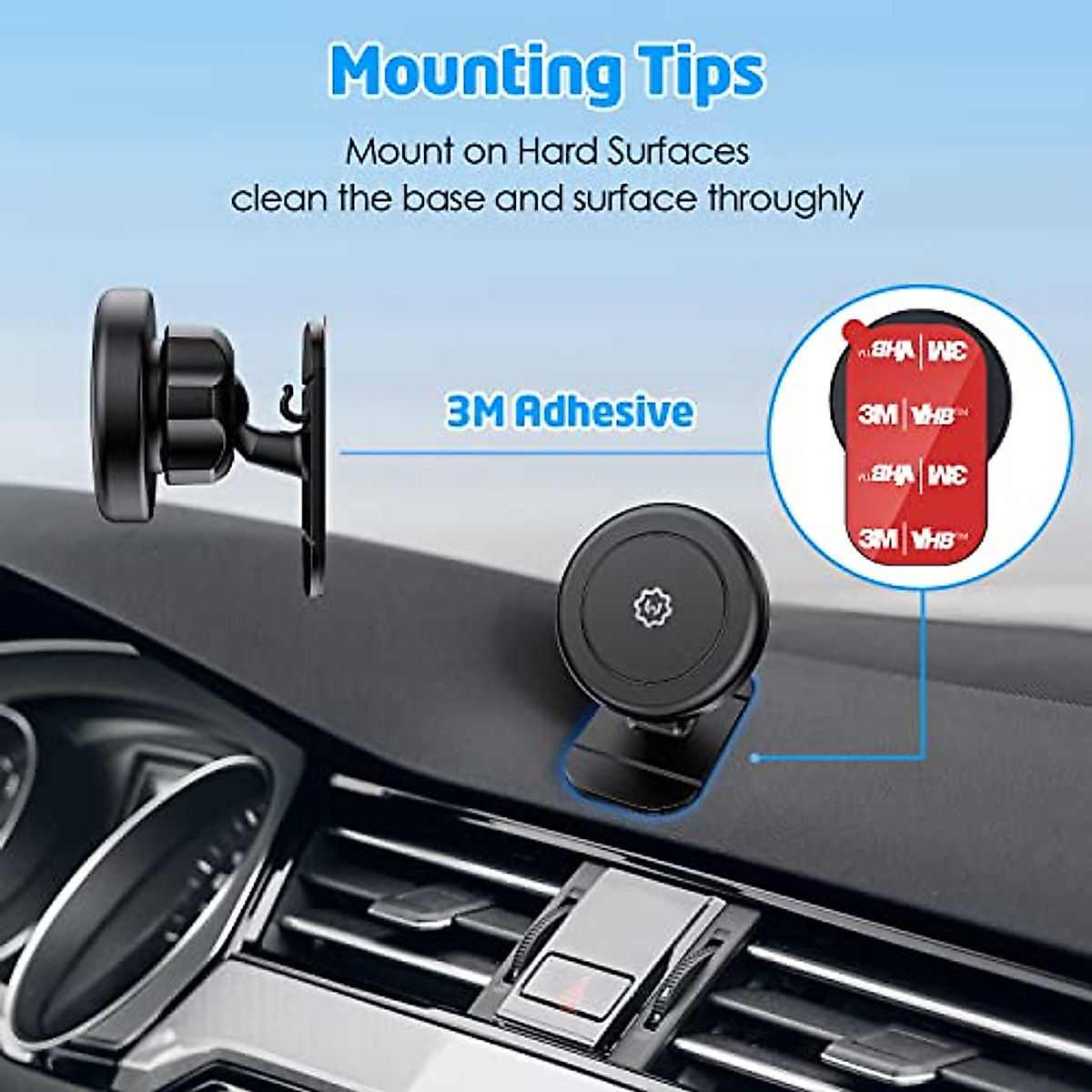 WixGear 3M [6 Pack] Sticky Adhesive Pads Replacement Mounting Tape, Dashboard Sticker Pads for Magnetic Phone Car Mount, Double Sided 3M Adhesive Pads, 6 3M with 2 Dry Wipes for Magnetic Car Mounts
