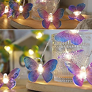 AMZSTAR Butterfly String Lights, 10ft 20 LEDs Battery Operated Night Light Copper Wire Fairy Light Decor indoor for Bedroom Party Garden Wedding Decoration (Purple)