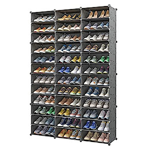 Aeitc Shoe Rack 72 Pairs Shoe Organizer Narrow Standing Stackable Shoe Storage Cabinet Space Saver for Entryway, Hallway and Closet,Black