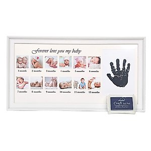 COLOR TREE First Year Newborn Baby Keepsake Picture Frame for Photo Memories 12 Month Picture Frame Handprint Memory Kit, White