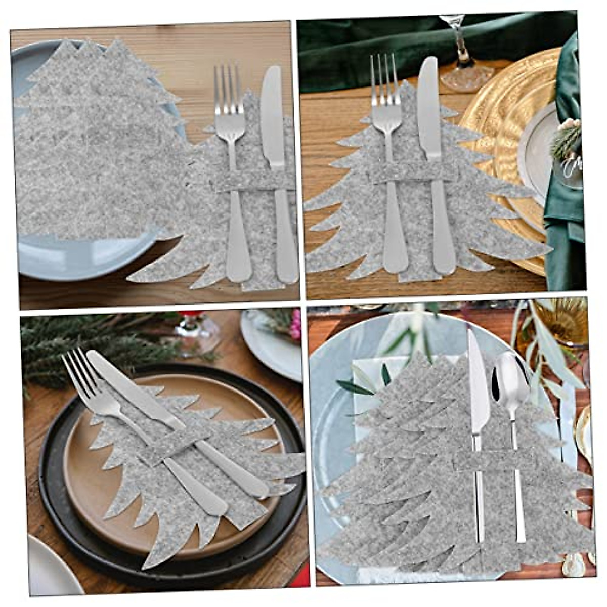BESTOYARD 8pcs Christmas Tree Cutlery Set Cutlery Bag for Christmas Silverware Holder Bag Christmas Silverware Holder Dining Table Cutlery Bag Non-woven Fabric and Fork Desktop