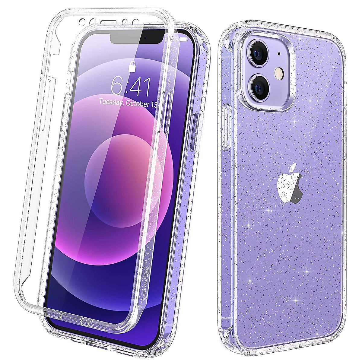 Diaclara iPhone 12 Mini Case - Full Body Rugged Case with Built-in Touch Sensitive Screen Protector, Soft TPU Bumper for iPhone 12 Mini 5.4" (Clear Glitter)