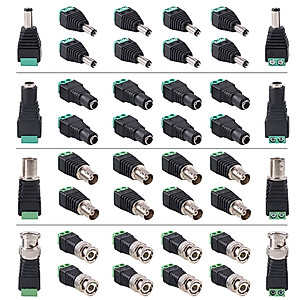 Hilitchi 40 Pcs (10 Pairs x Male + 10 Pairs x Female) 5.5mm x 2.1mm Female Male DC Power Connector, BNC Male Balun Connector for Led Strip CCTV Security Camera Cable Wire Ends Plug Barrel Adapter