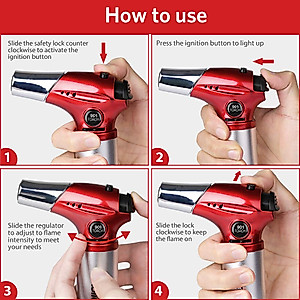 Butane Torch, Kollea Mini Torch Kitchen Blow Torch Creme Brulee Torch Refillable Torch Lighter, Cooking Torch with Safety Lock & Adjustable Flame for Baking, Crafts, BBQ (Butane Gas Not Included)