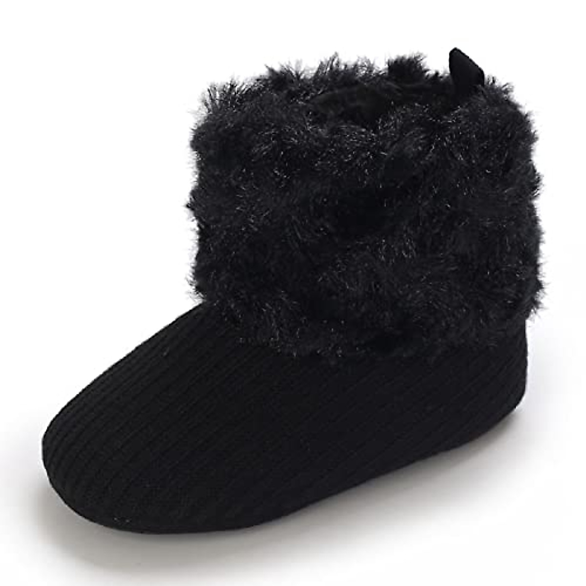 Jonbaem Baby Boys Girls Fleece Fur Knit Winter Warm Snow Boots Soft Sole Crib Shoes Booties for Newborn Infant Toddler(12-18 Months,Black)
