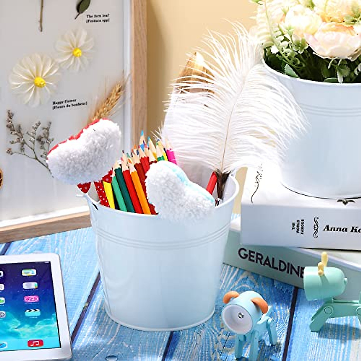 Rtteri 24 Pcs Metal Bucket, Small Metal Bucket, Party Favor Buckets with Handle, 6 x 5 Inch Ice Bucket for Kids, Flower Pot Plant Basket, Mini Toy Containers for Crafts Candy (White)