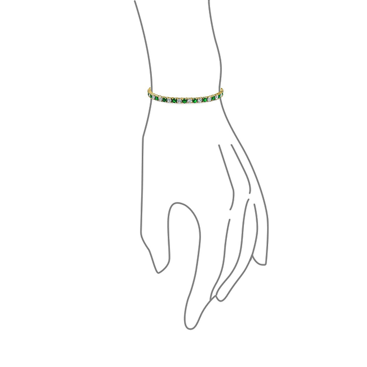 Bling Jewelry Green White Alternating Simulated Emerald Round Cubic Zirconia 12.00 CT 4 Prong Basket Set Solitaire AAA CZ Tennis Bracelet For Women Prom Bride 14K Gold Plated 7.5 Inch