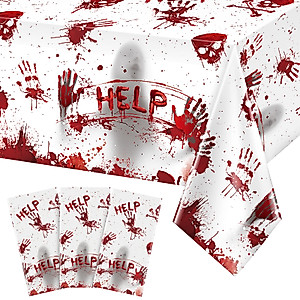 3Pcs Halloween Bloody Handprint Tablecloth Decorations, Plastic Handprints Shadowy Bloody Skull Table Cover Backdrop Banner for Halloween Vampire Zombie Horror Party Supplies,54 x108 inches