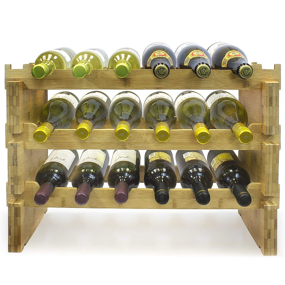 Sorbus Stackable Bamboo Wine Rack — Classic Style Wine Racks for Bottles — Perfect for Bar, Wine Cellar, Basement, Cabinet, Pantry, etc. (3-Tier)