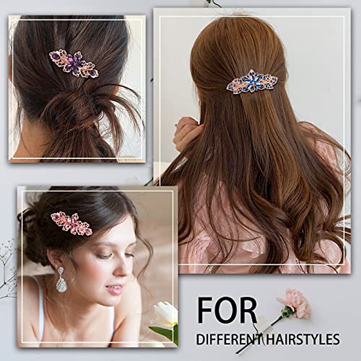 Hair Barrettes for Women,WHAVEL 4Pcs Flower Crystal Rhinestones Hair Barrettes Hair Clips Luxury Jewelry Spring French Hair Clips for Women Girls Hair Styling Accessories （Style 1）