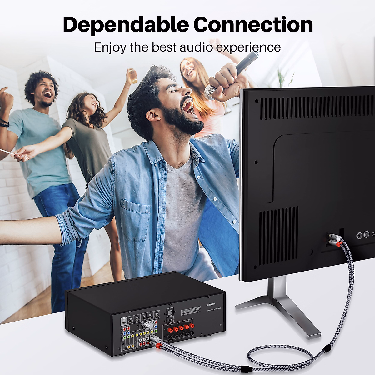 GearIT RCA Cable (50FT) 2RCA Male to 2RCA Male Stereo Audio Cables Shielded Braided RCA Stereo Cable for Home Theater, HDTV, Amplifiers, Hi-Fi Systems, Car Audio, Speakers, 50 Feet