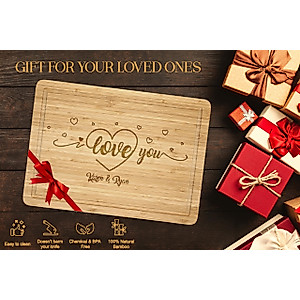 Personalized I Love You Cutting Board, Handmade cutting boards for Wedding, Personalized Bamboo Cutting Board with Name, Engraved Cutting Board, Engagement Gift for Couple, Birthday Cutting Board
