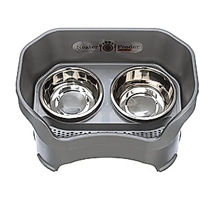 Neater Feeder Deluxe Large Dog (Gunmetal Grey) - The Mess Proof Elevated Bowls No Slip Non Tip Double Diner Stainless Steel Food Dish with Stand