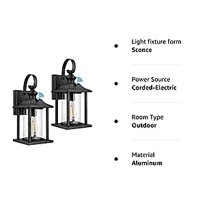 2-Pack Dusk to Dawn Sensor Outdoor Wall Lantern, Exterior Wall Mount Light Fixture with E26 Base Socket, 100% Anti-Rust Aluminum Waterproof Porch Light, Clear Glass Matte Black Wall Sconce for Doorway