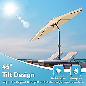 Pakarde 9FT Patio Umbrellas, Outdoor Patio Table Umbrella with Tilt Adjustment and Crank Lift System for Ourdoor Patio, Lawn, Backyard, Pool, Market, Beige