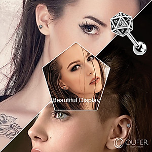 OUFER 16G Helix Earrings, Polyhedral Dice 316L Surgical Steel Tragus Stud Earrings, Cartilage Earrings, DND Ear Piercing Jewelry for Women