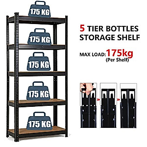 Garage Shelves Metal Shelves for Storage 5 Tier Garage Shelving Units, Closet Shelf Kitchen Storage Garage Storage Shelves, Heavy Duty 875KG Capacity Utility Rack Greenhouse Workshop Office Shelf