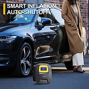 LJXDQIXIU Air Compressor Tire Inflator - Portable DC 12V 120PSI Auto Air Pump - Digital Pressure Gauge, Touchscreen and Emergency LED Light - Car Tire, Bicycle, Basketball and Other Inflatables