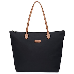 NNEE Water Resistant Light Weight Nylon Tote Bag Handbag - Large Size, Black