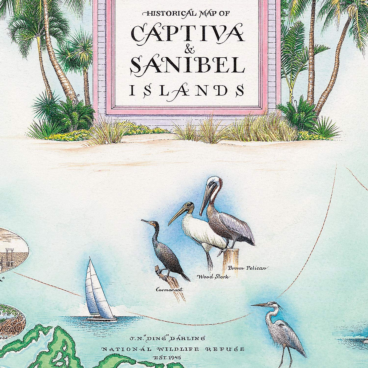 Sanibel & Captiva Islands Hand-Drawn Map – 24x18 Vintage-Style Lithographic Print – Made in USA