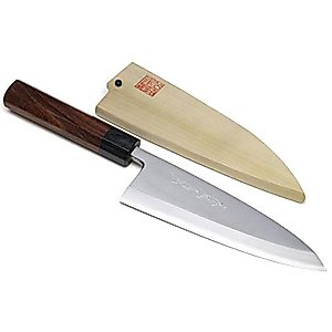 Yoshihiro Ginsanko High Carbon Stainless Steel Mizu Yaki Hongasumi Deba Japanese Fillet Chef Knife 6.5inch (165mm)