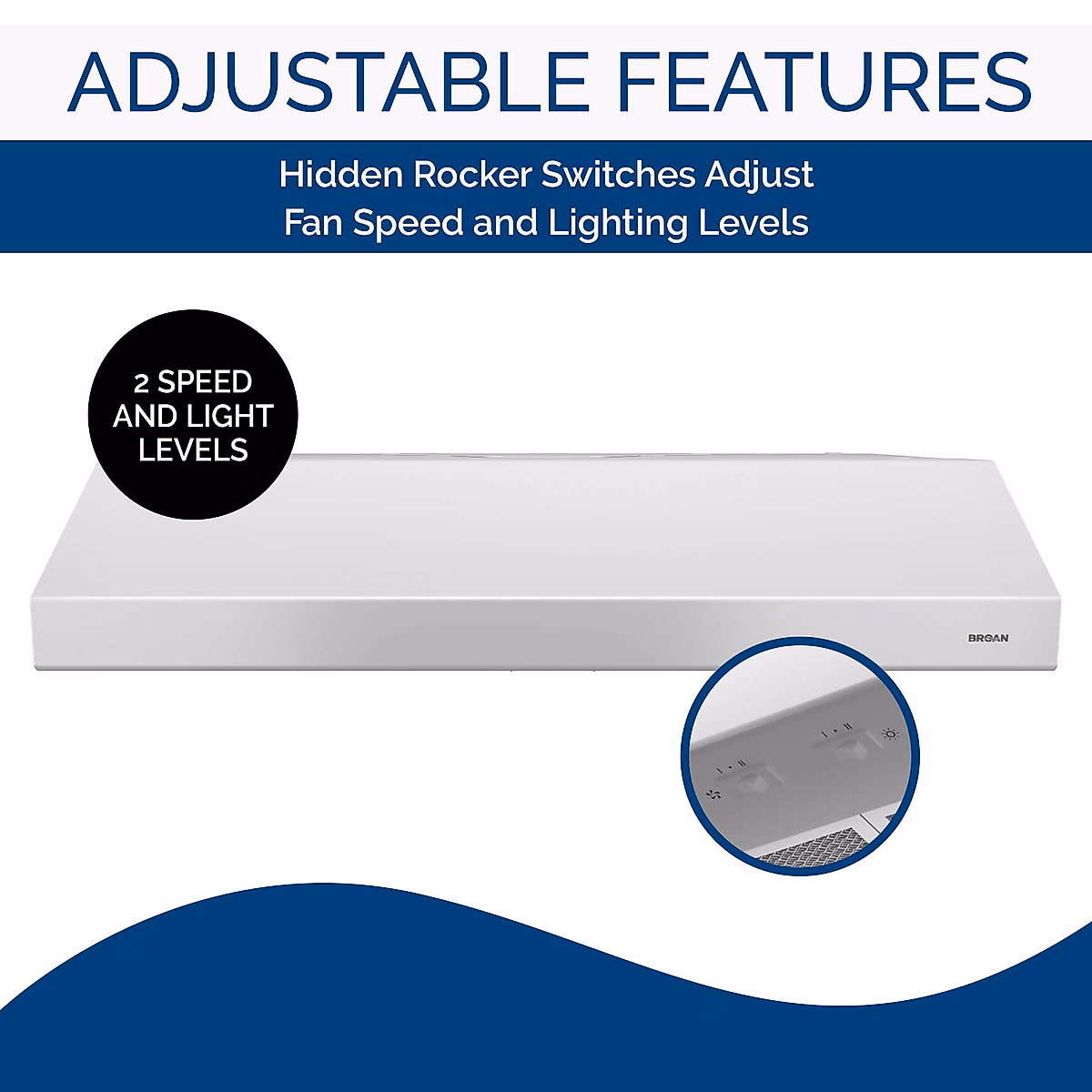 Broan-NuTone BCSD124WW Glacier Range Hood with Light, Exhaust Fan for Under Cabinet, White, 24-inch