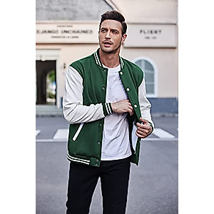 COOFANDY Men's Varsity Jacket Leather Sleeves Letterman Baseball Bomber Jackets Winter Green Medium