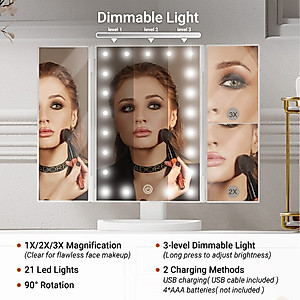 SUPERJARE Vanity Desk, Makeup Vanity with Lighted Mirror, White Desk with Drawers, 35.4 Inches Makeup Vanity Desk with Lights, for Bedroom, White