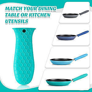 4 Pcs Silicone Hot Handle Holder Heat Resistant Silicone Handle for Cast Iron Skillet Pan Handle Sleeve Handle Cover for Cookware, Green, Grey, Lake Blue, Dark Blue
