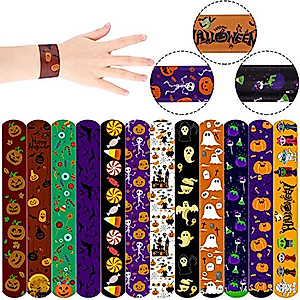 ELCOHO 72 Pieces Halloween Favors Slap Bracelets Toys Halloween Wristbands Slap Bracelets for Halloween Trick or Treat Gifts