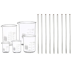 Glass Measuring Low Form Beaker Set and 9pcs Glass Stir Sticks Glass Stirring Rod