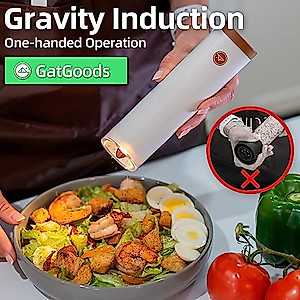 GATGOODS Gravity Electric Salt and Pepper Grinder Set, Adjustable Coarseness, Warm LED Light, One-handed Automatic Operation, Battery Powered, White, Electric Pepper Mills