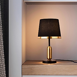 FIXCOR Modern Black Table Lamp Table Lamp for Living Room Black Cloth Lampshade with Metal Base Nightstand Lamp for Living Room, Home, Office Bedroom Reading Room Hotel