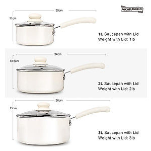 MICHELANGELO Sauce Pan With Lid, 3QT Ceramic Saucepans, Nonstick Saucepan, PFAS-FREE Pot, Small Pots For Cooking, Multipurpose Cooking Pots, White