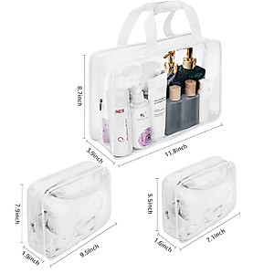 3pcs TSA Approved Clear Toiletry Bag, Crystal Clear Travel Bag PVC Cosmetic Bag, Travel Accessories Clear Makeup Bags Set Carry on Airport Airline Compliant Bag Luggage Pouch with Zipper Handle Women