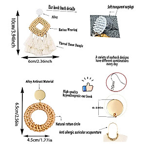 TOSGMY 9-12 Pairs Rattan Earrings for Women Handmade Boho Tassel Earrings Lightweight Acrylic Earrings Set (D)