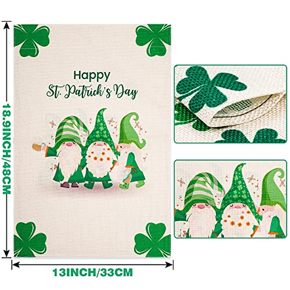 Tugaizi St.Patrick’s Day Garden Flag Clover Gnomes Welcome St.Patrick’s Day House Flag 13x18.9 Inch Double-sided Happy St. Patrick Day Garden Flag for House Yard Outdoor Decorarion