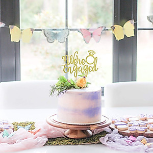 Ercadio 1 Pack Gold We're Engaged Cake Topper Glitter Bridal Shower Cake Pick Decorations for Wedding Engagement Theme Party Decorations