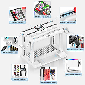 Switch Games Organizer Station with Controller Charger, Charging Dock for Nintendo Switch & OLED Joycons, Kytok Switch Storage and Organizer for Games, TV Dock, Pro Controller, Accessories Kit Storage