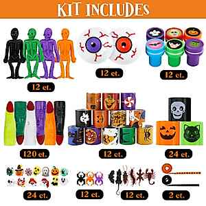 MOREDOTS Halloween Party Favors - 24 Pack (266PCS) Gloves Stuffed Toys Bulk, Non-Candy Halloween Treat Bag Fillers, for School Classroom Kids Toddlers Boys Girls Prizes Party Supplies