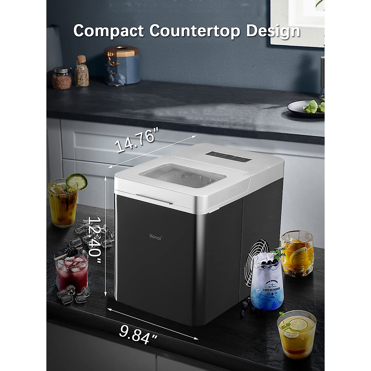 Ice Maker Countertop WANAI Portable Ice Making Machine with Ice Basket & Ice Scoop 33lbs Ice in 24Hrs L&S Bullet Size for Home Kitchen Party Bar