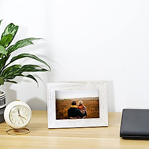 Wooden 5x7 Picture Frame Distressed Farmhouse Weathered Rustic Photo Frame Vintage White Wood Grain & Clear Glass Front Tabletop Display Wall Mounting Wedding Baby Family Portraits Home Office Decor…