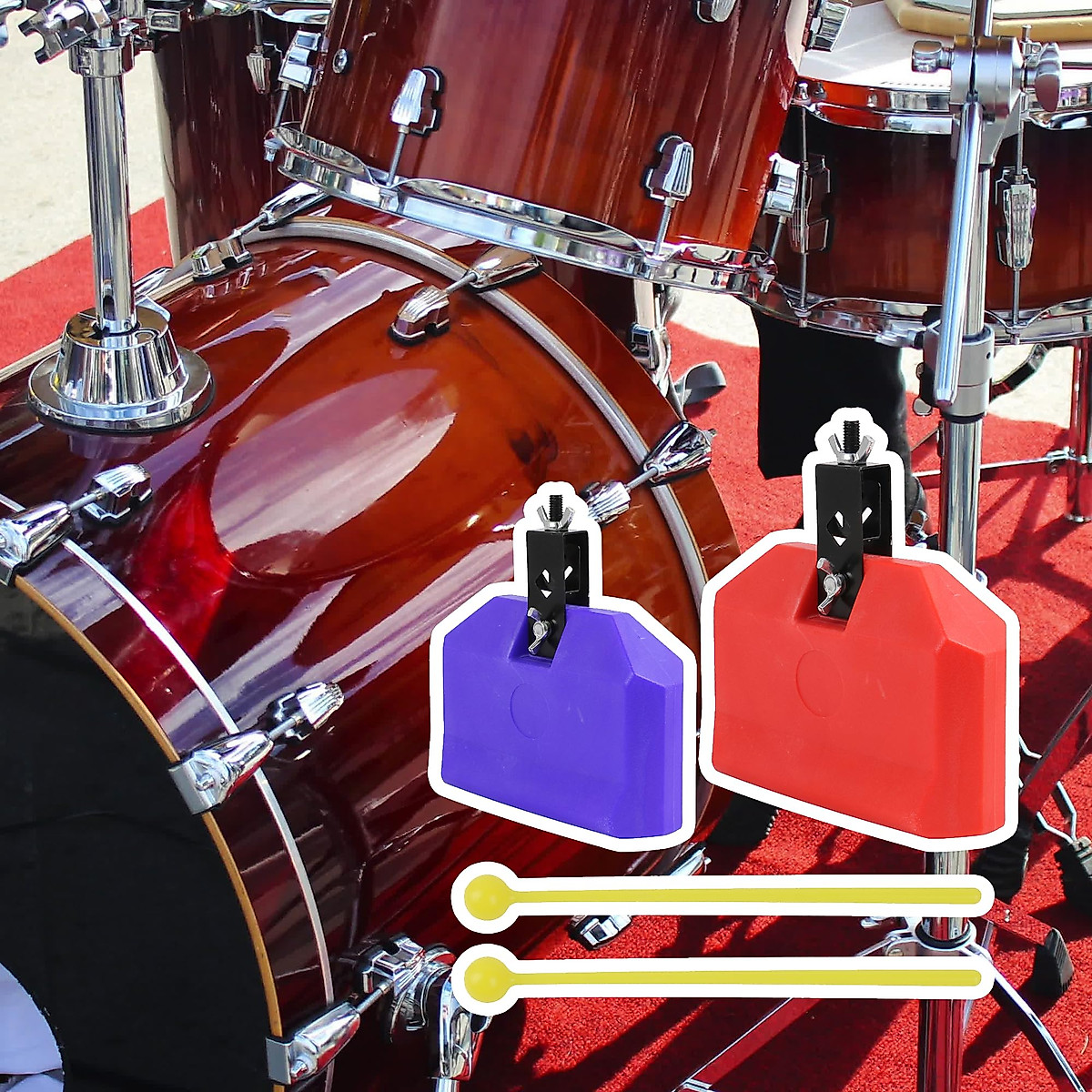 Yibuy 2 Pieces Plastic Percussion Drum Jam Block Musical Instrument Kit Applicable to All Kinds of Scrubbing Racks and Through Drum Supports