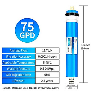 RO Membrane Replacement 75G Reverse Osmosis Membrane Reverse Osmosis Systerm Drinking Water Filtration System for Undersink